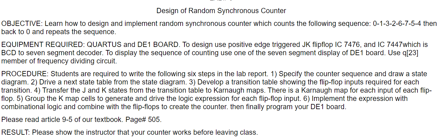 Solved Design of Random Synchronous Counter OBJECTIVE: Learn | Chegg.com