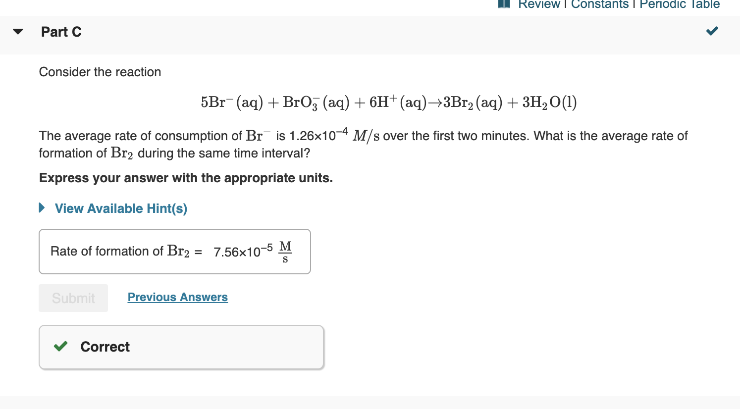 Solved What is the average rate of consumption of H+ | Chegg.com