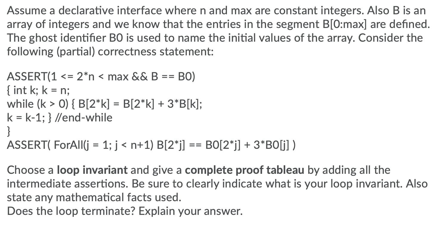Solved Assume a declarative interface where n and max are | Chegg.com