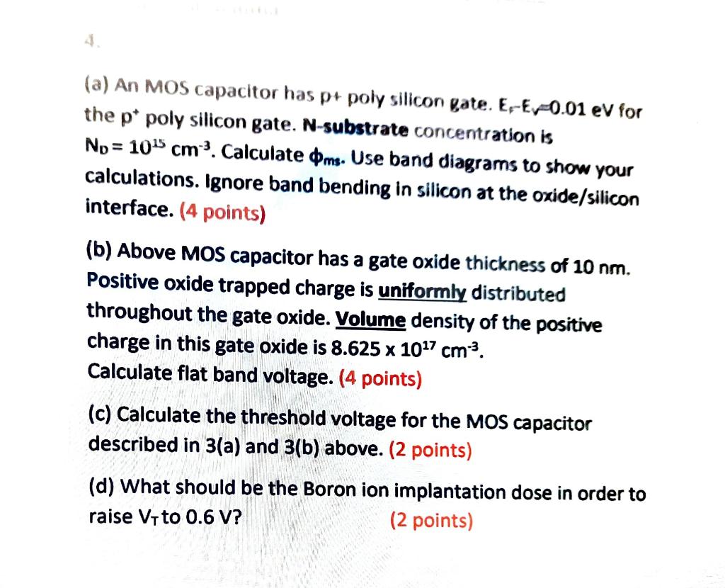 Solved (a) An MOS capacitor has p+ poly silicon gate. | Chegg.com