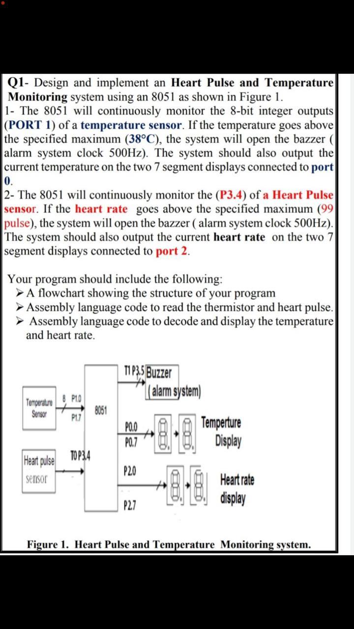 Solved Q1- Design and implement an Heart Pulse and | Chegg.com