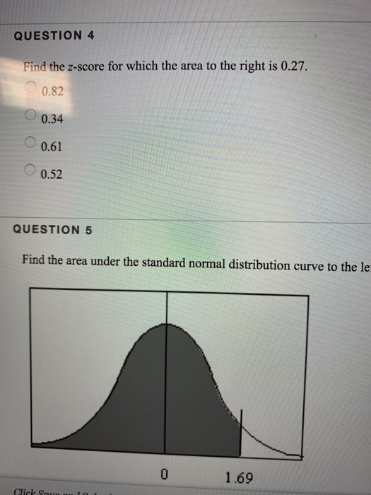Solved QUESTION 4 Find the z-score for which the area to the | Chegg.com