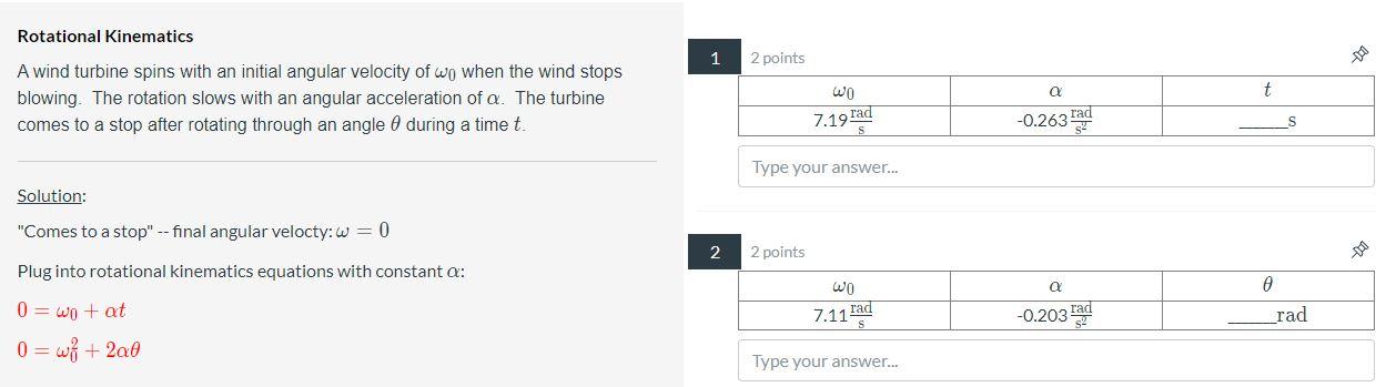 Solved Rotational Kinematics 1 2 points الها a t A wind | Chegg.com