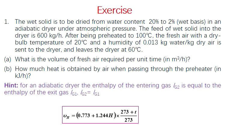 Solved Exercise 1. The wet solid is to be dried from water | Chegg.com