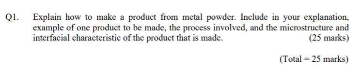 Solved Q1. Explain how to make a product from metal powder. | Chegg.com