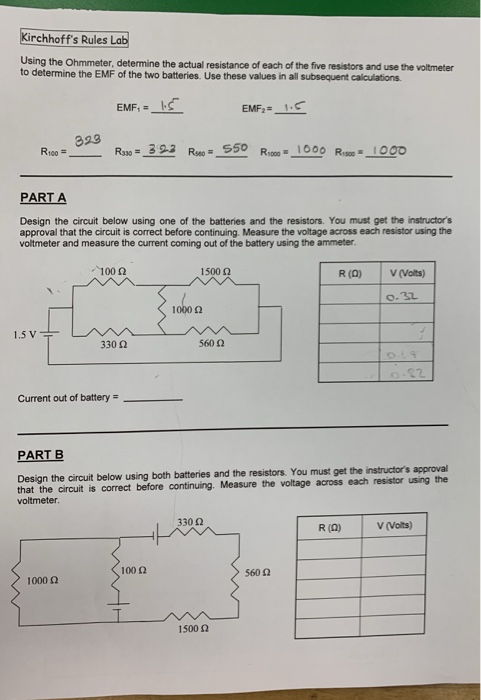 Solved Kirchhoff's Rules Lab Using the Ohmmeter, determine | Chegg.com