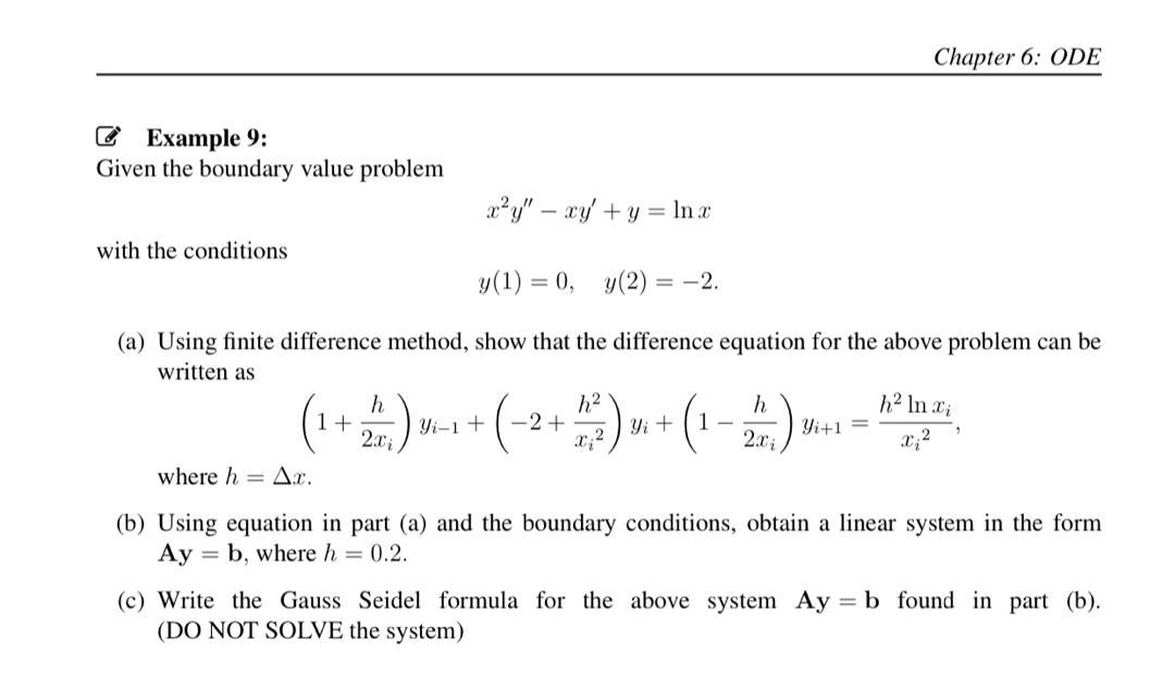 Solved Chapter 6: ODE Example 9: Given the boundary value | Chegg.com