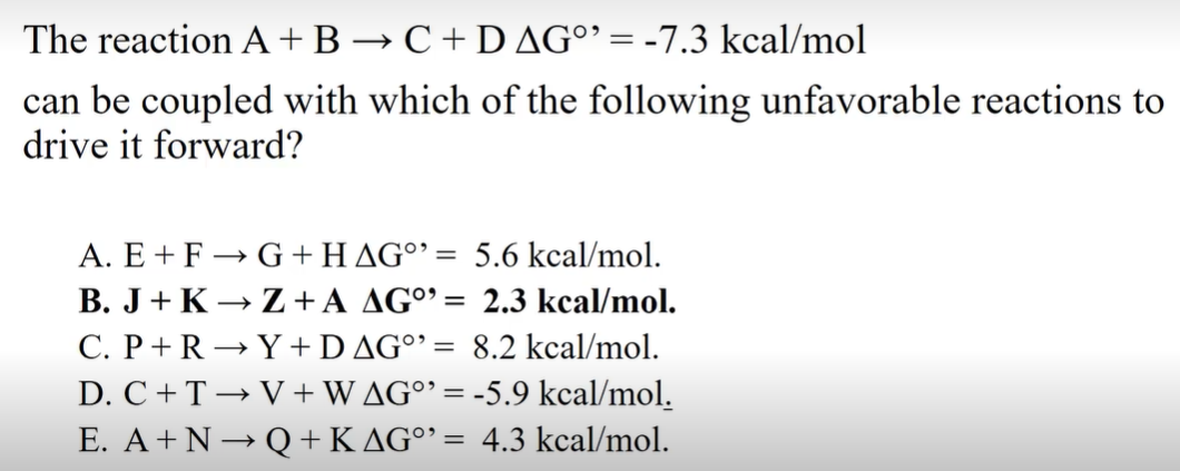 Solved The reaction A+B→C+DΔG°=-7.3kcalmolcan be ﻿coupled | Chegg.com