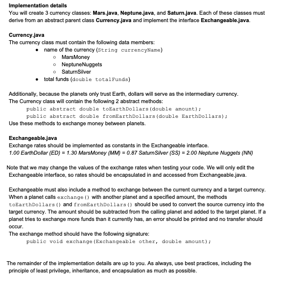 Solved Implementation details You will create 3 currency | Chegg.com