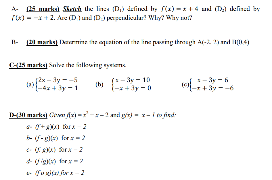 Solved A- (25 marks ) Sketch the lines (D1) defined by | Chegg.com
