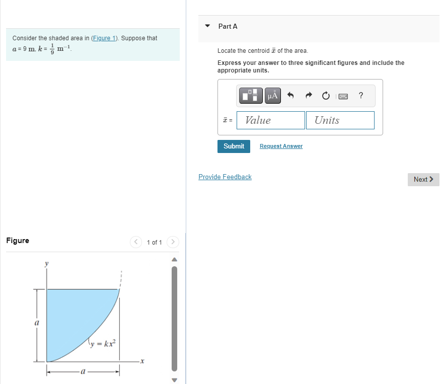 Solved Consider the shaded area in Suppose that a=9 m,k=91 | Chegg.com