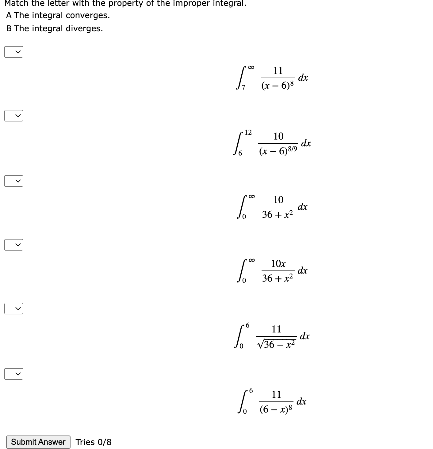 Solved Match the letter with the property of the improper | Chegg.com