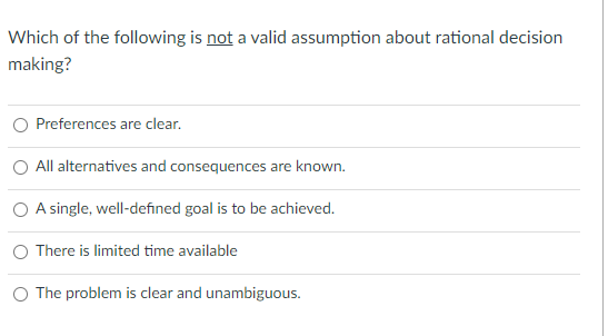 Solved Which of the following is not a valid assumption | Chegg.com