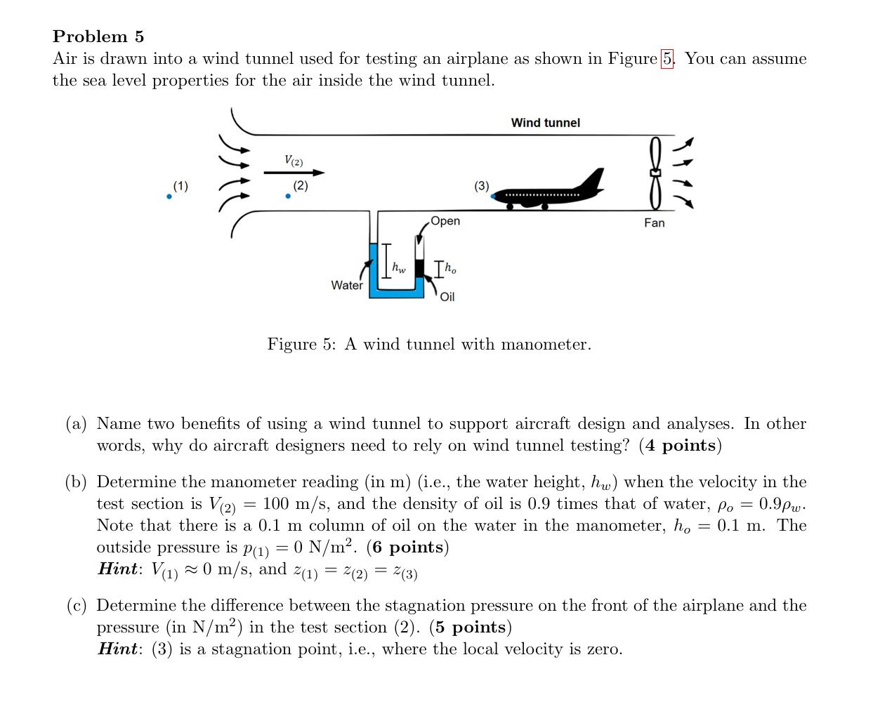 Solved Problem 5 Air is drawn into a wind tunnel used for | Chegg.com