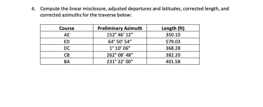 Solved Compute the linear misclosure, adjusted departures | Chegg.com