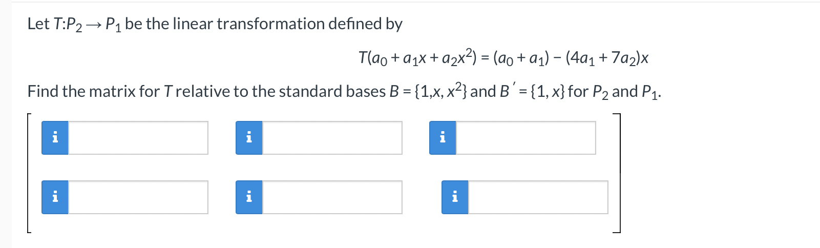 Solved Let \\( T: P_{2} \\rightarrow P_{1} \\) be the linear | Chegg.com