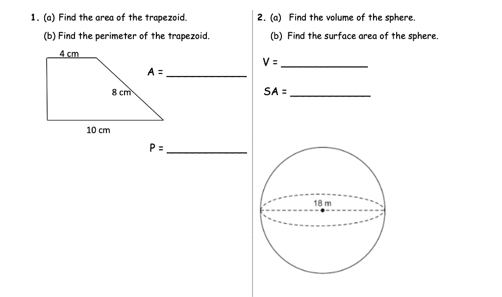Solved 1. (a) Find the area of the trapezoid. 2. (a) Find | Chegg.com