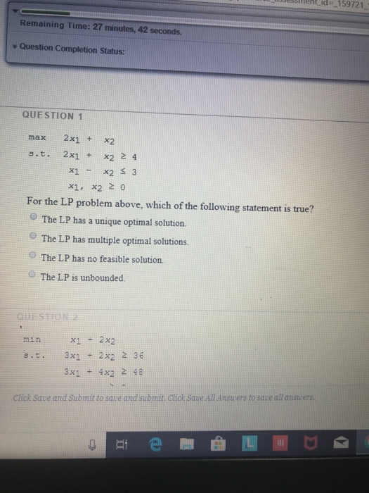 Solved for the LP problem above, which of the following | Chegg.com