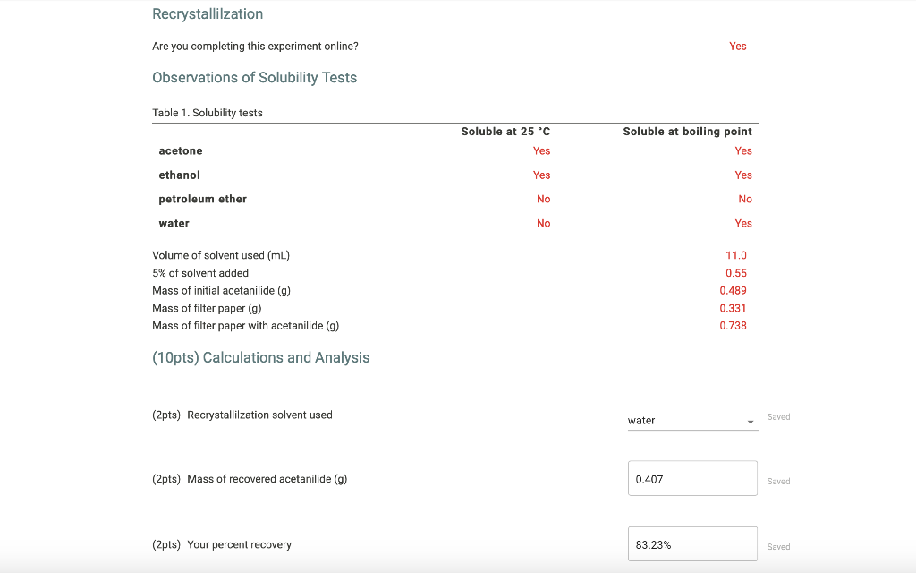 Solved Recrystallization Are you completing this experiment | Chegg.com