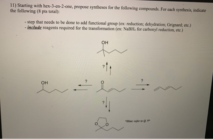 Solved 11) Starting with hex-3-en-2-one, propose syntheses | Chegg.com