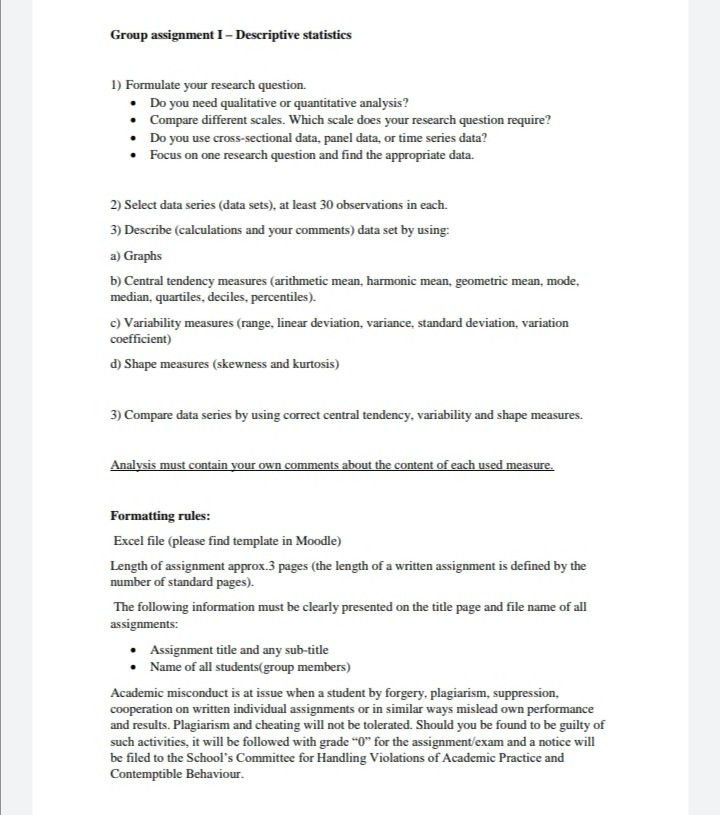 Group assignment I-Descriptive statistics 1) | Chegg.com