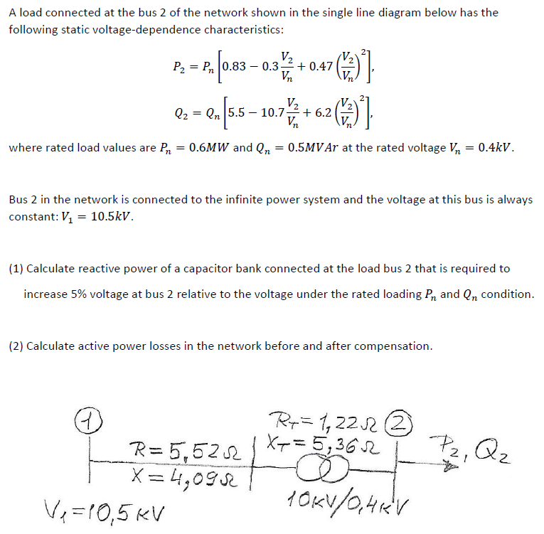 Solved A load connected at the bus 2 of the network shown in | Chegg.com