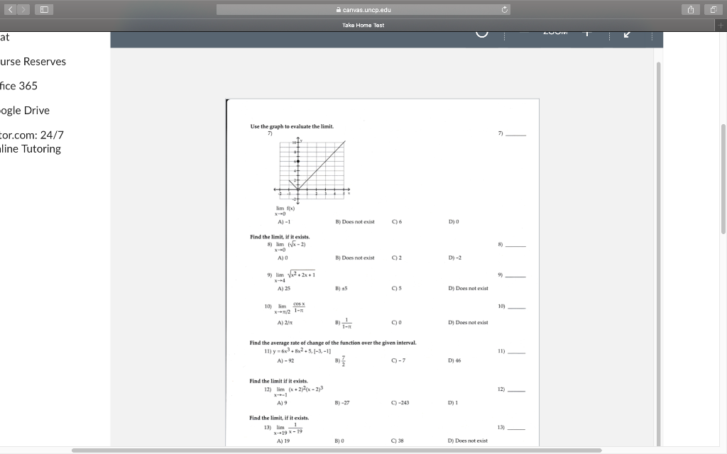 Solved canvas.uncp.edu Take Home Tast at urse Reserves fice | Chegg.com