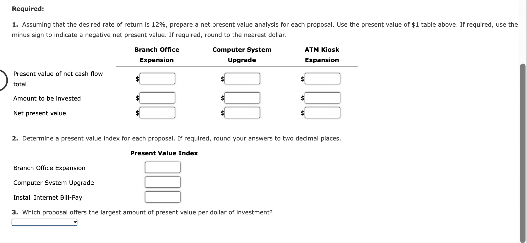 Solved Net Present Value Method, Present Value Index, and | Chegg.com