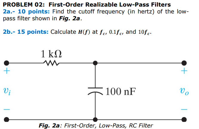 Solved PROBLEM 02: First-Order Realizable Low-Pass Filters | Chegg.com