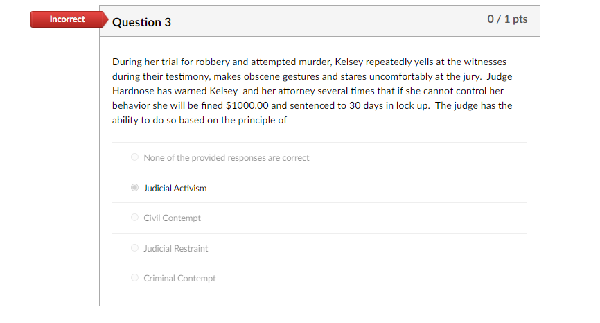 Solved Incorrect Question 3 0/1 pts During her trial for | Chegg.com