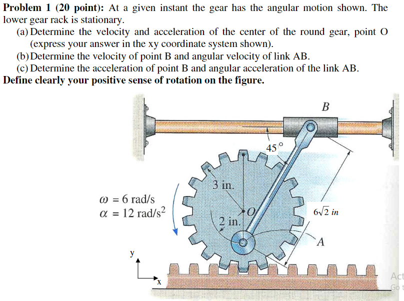 Solved Problem 1 (20 point): At a given instant the gear has | Chegg.com