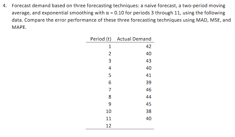 Solved 4. Forecast demand based on three forecasting | Chegg.com