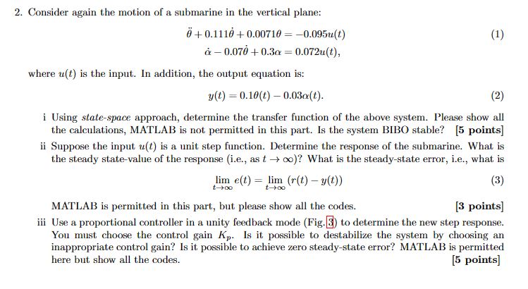 Solved 2. Consider again the motion of a submarine in the | Chegg.com