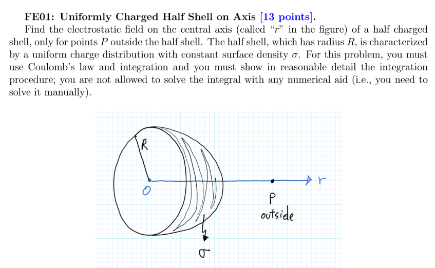 Solved FE01: Uniformly Charged Half Shell on Axis [13 | Chegg.com