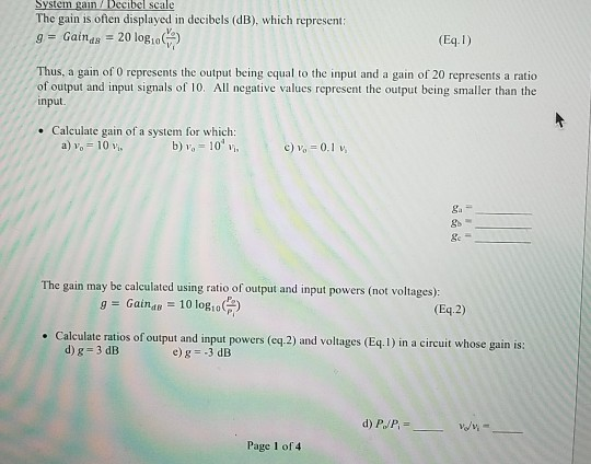 Solved System gain Decibel scale The gain is often displayed | Chegg.com