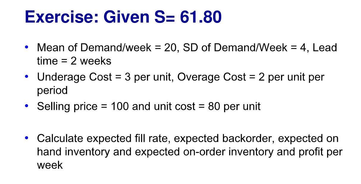 Solved Calculate expected fill rate, Expected backorder, | Chegg.com