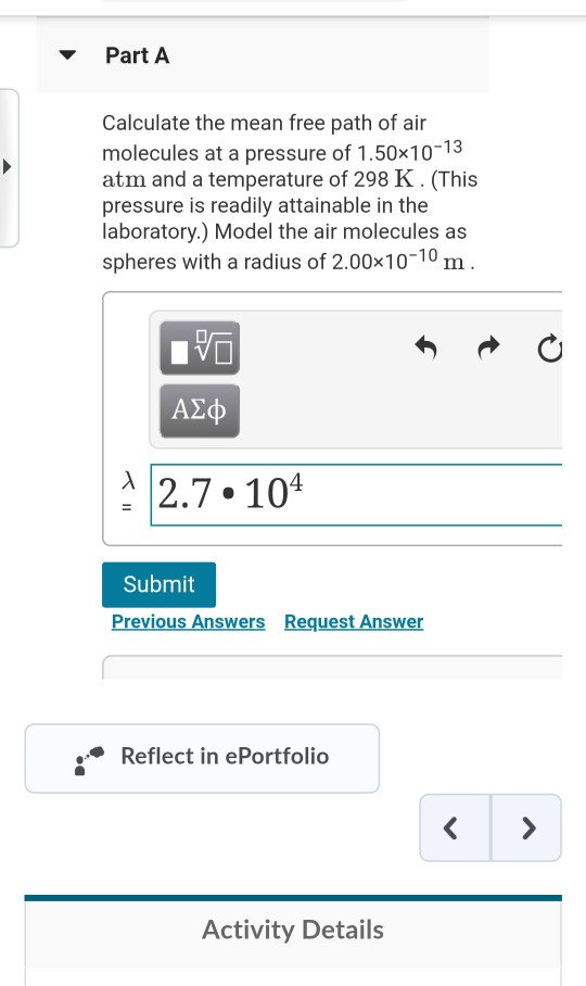 Solved Part A Calculate the mean free path of air molecules | Chegg.com