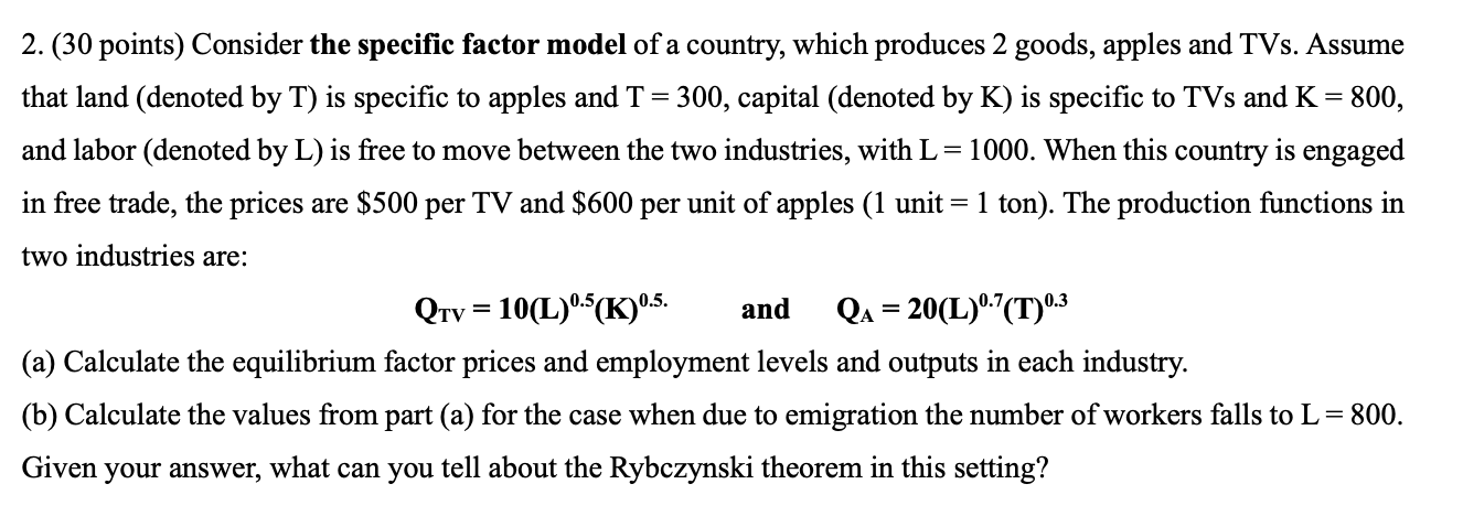 Solved 2. (30 points) Consider the specific factor model of | Chegg.com
