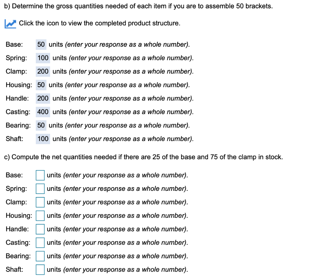 Solved b) Determine the gross quantities needed of each item | Chegg.com
