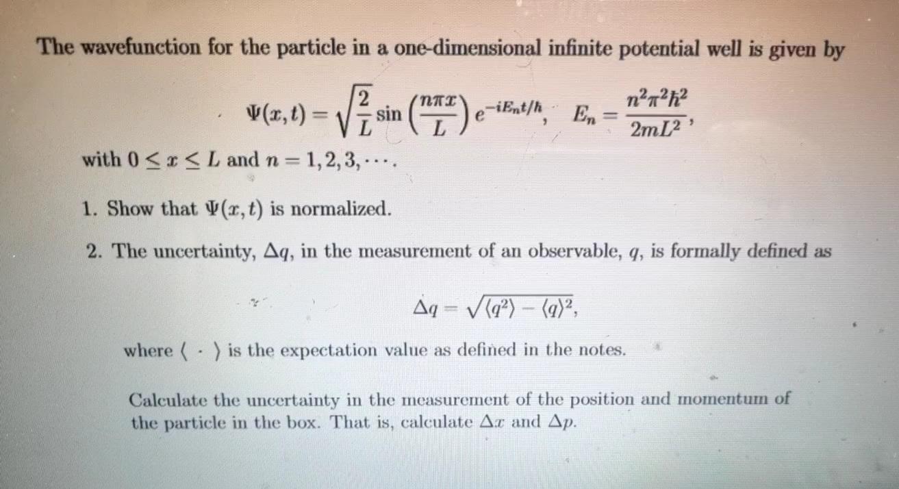 Solved The wavefunction for the particle in a | Chegg.com