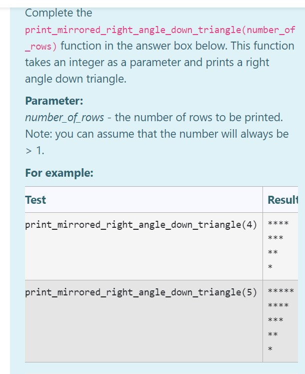 Solved Complete the print_mirrored_right_angle_down_triangle | Chegg.com