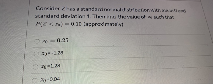 Solved Consider Z has a standard normal distribution with | Chegg.com