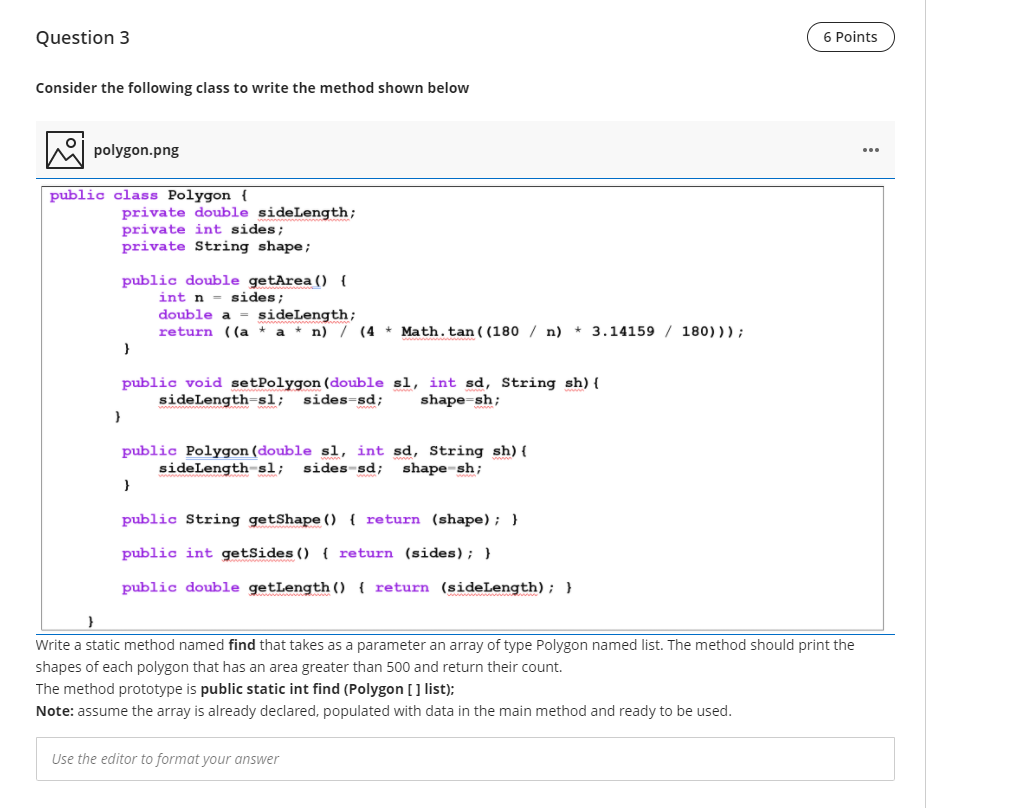 Solved Question 3 6 Points Consider the following class to | Chegg.com