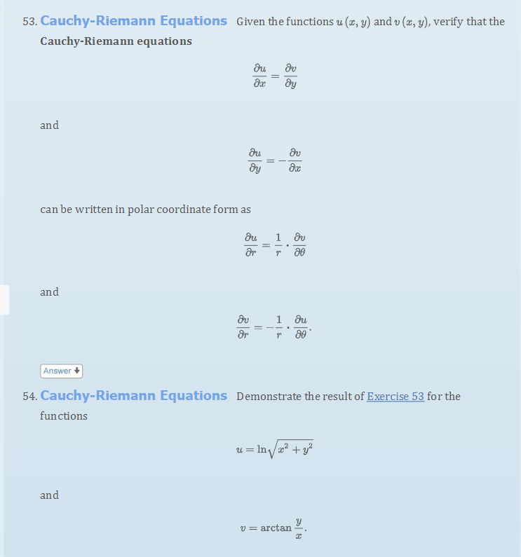 Solved 53. Cauchy-Riemann Equations Given the functions u | Chegg.com