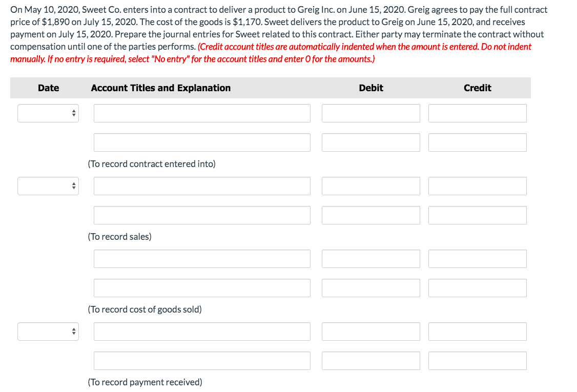 Solved On May 10, 2020, Sweet Co. enters into a contract to | Chegg.com