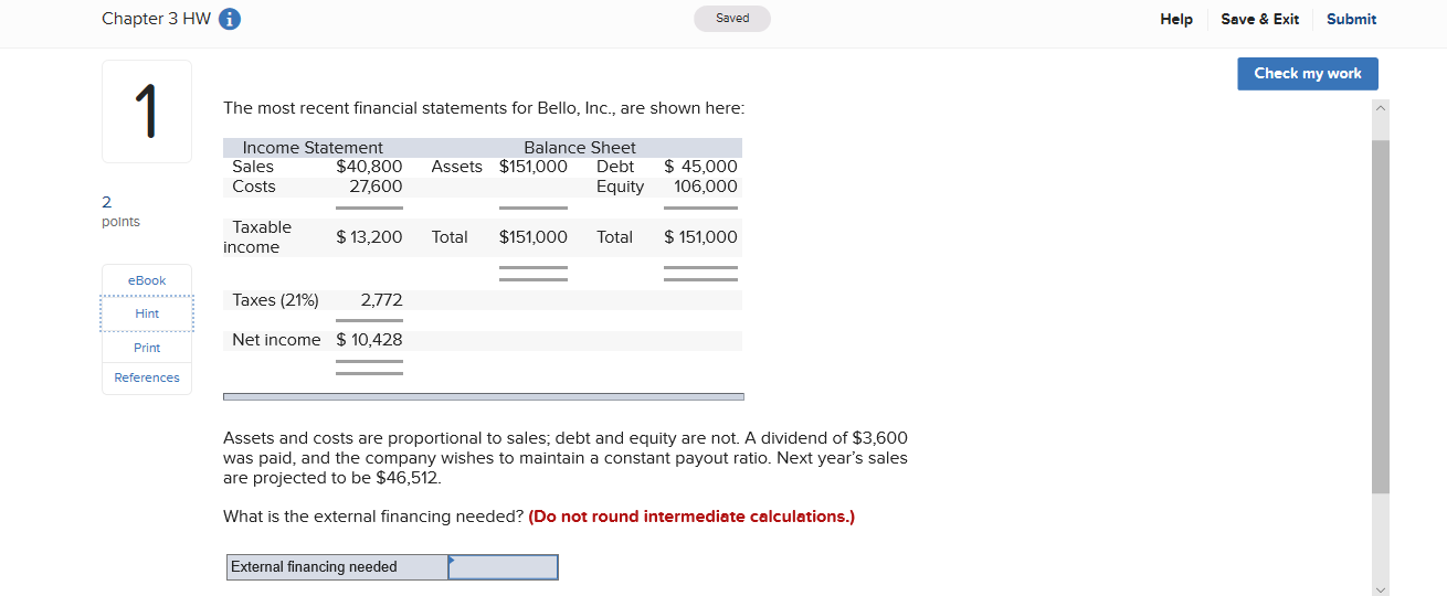 Solved Chapter 3 HW Saved Help Save & Exit Submit Check my | Chegg.com