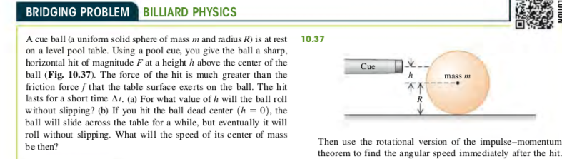 Solved BRIDGING PROBLEM BILLIARD PHYSICS LUNUN 10.37 Cue IV | Chegg.com