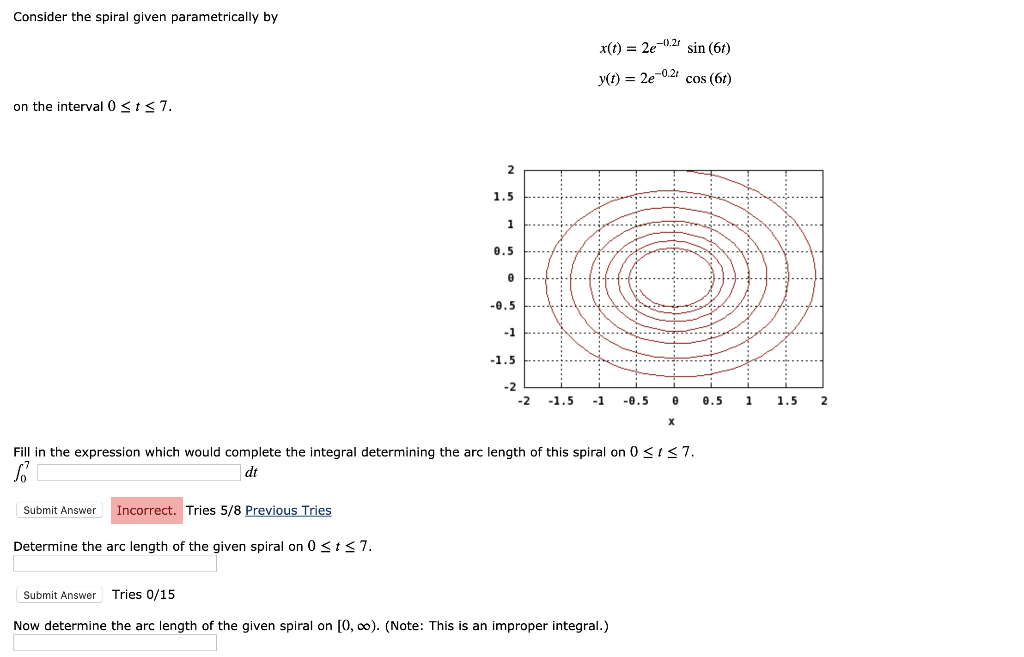 Solved Consider the spiral given parametrically by x(t) = | Chegg.com