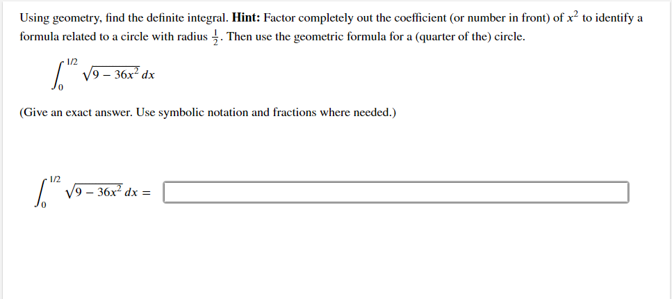 Solved Using geometry, find the definite integral. Hint: | Chegg.com