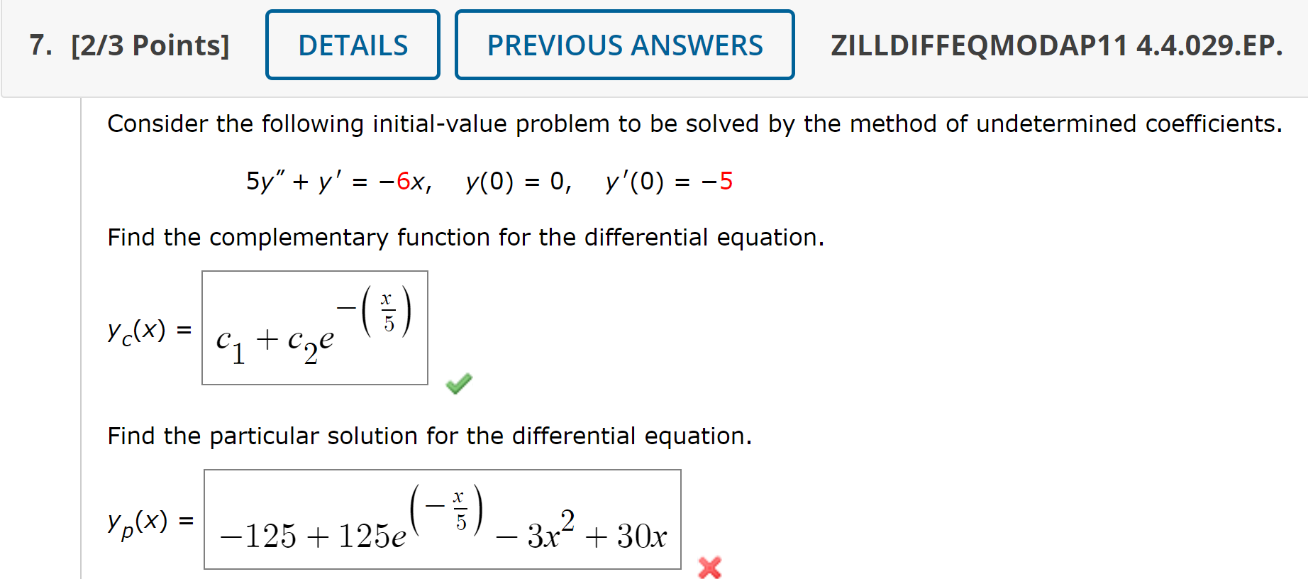 Solved 7. [2/3 Points] y c(x) = DETAILS Consider the | Chegg.com